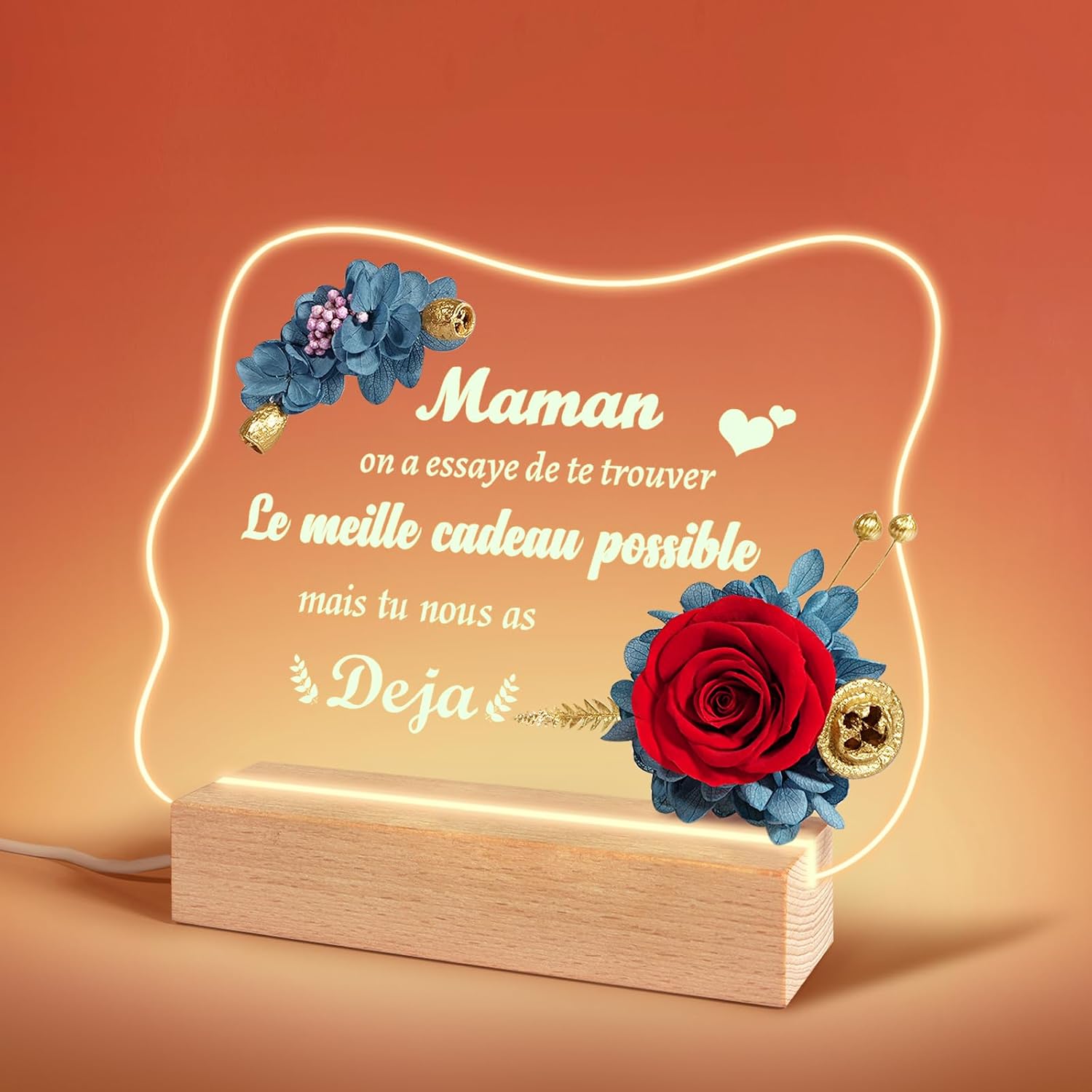 Sunia Cadeau Fête des Mères - Veilleuse LED en Acrylique Avec Rose ...