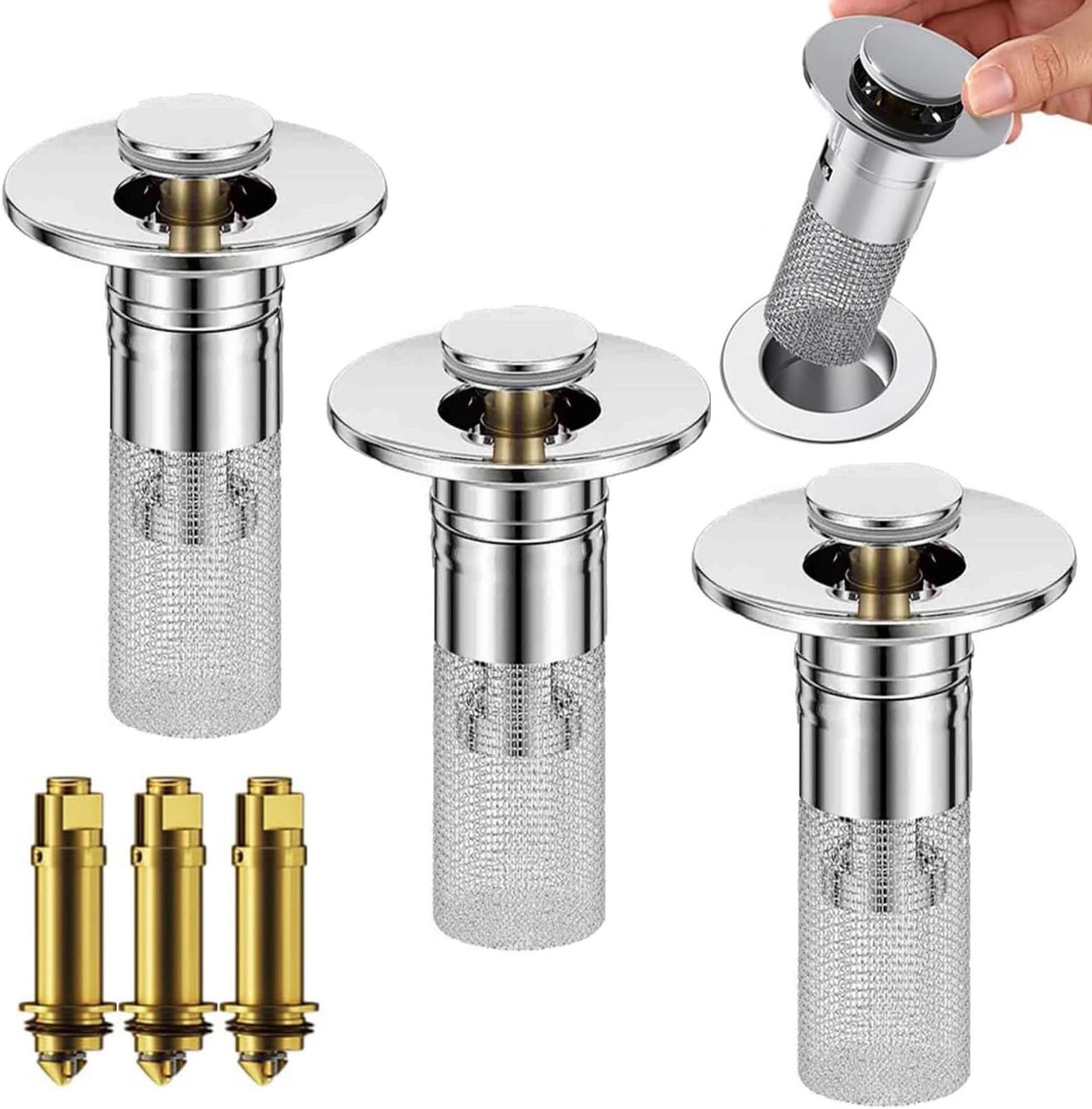 Amazon.com: 2PCS Sink Drain Strainer, Pop-Up Design Bathroom Sink Drain Strainer with Hair ...