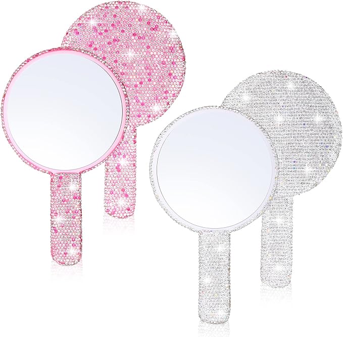 Amazon.com: Bucherry 2 Pcs Rhinestone Hand Mirror Wedding Bling Hand ...