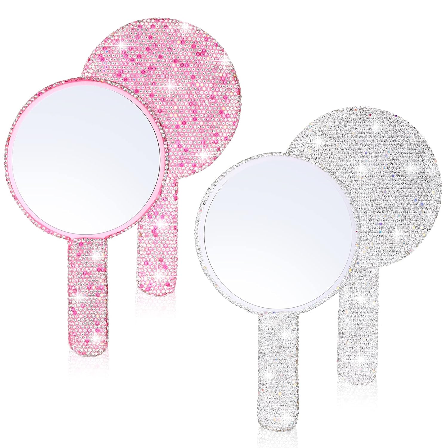 Amazon.com: Bucherry 2 Pcs Rhinestone Hand Mirror Pink White Bling ...