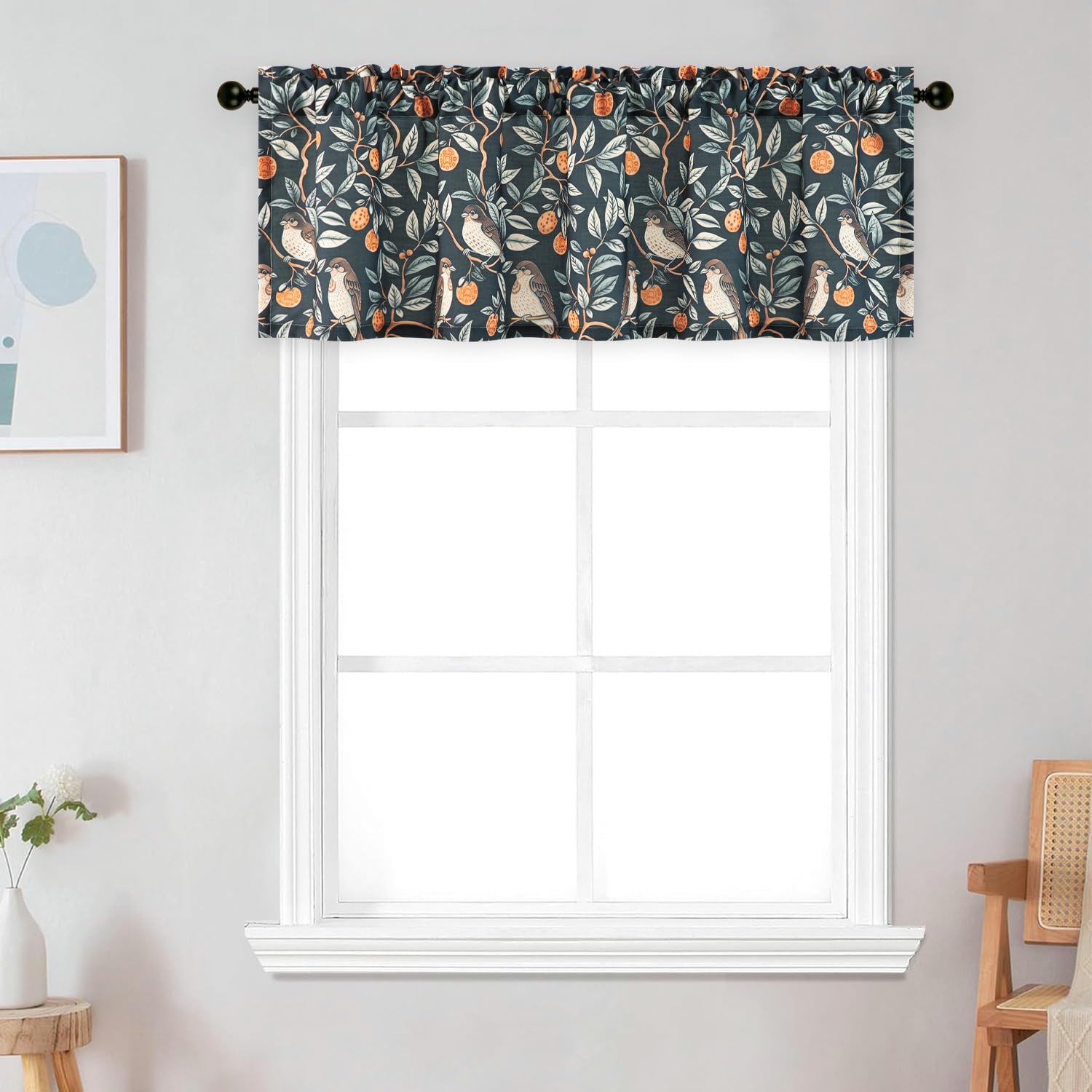 Amazon.com: Leeva Black Kitchen Valance Curtains, Floral Bird Print ...