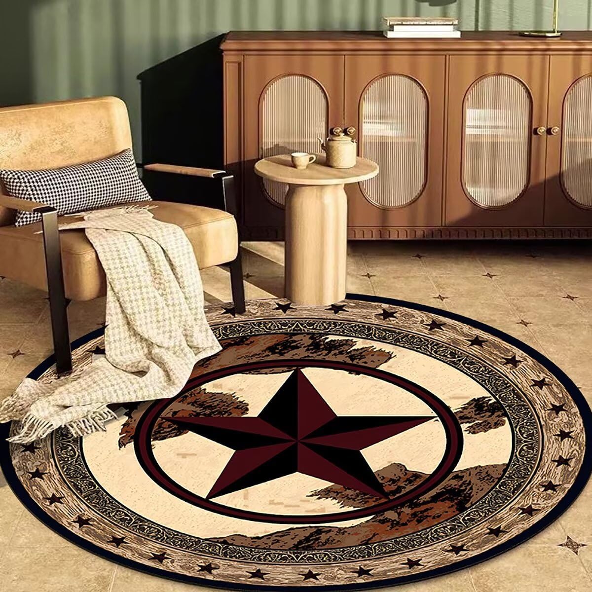 Amazon.com: Qmkmyy Round Rustic Texas Stars Area Rug 3Ft Western Cowboy ...