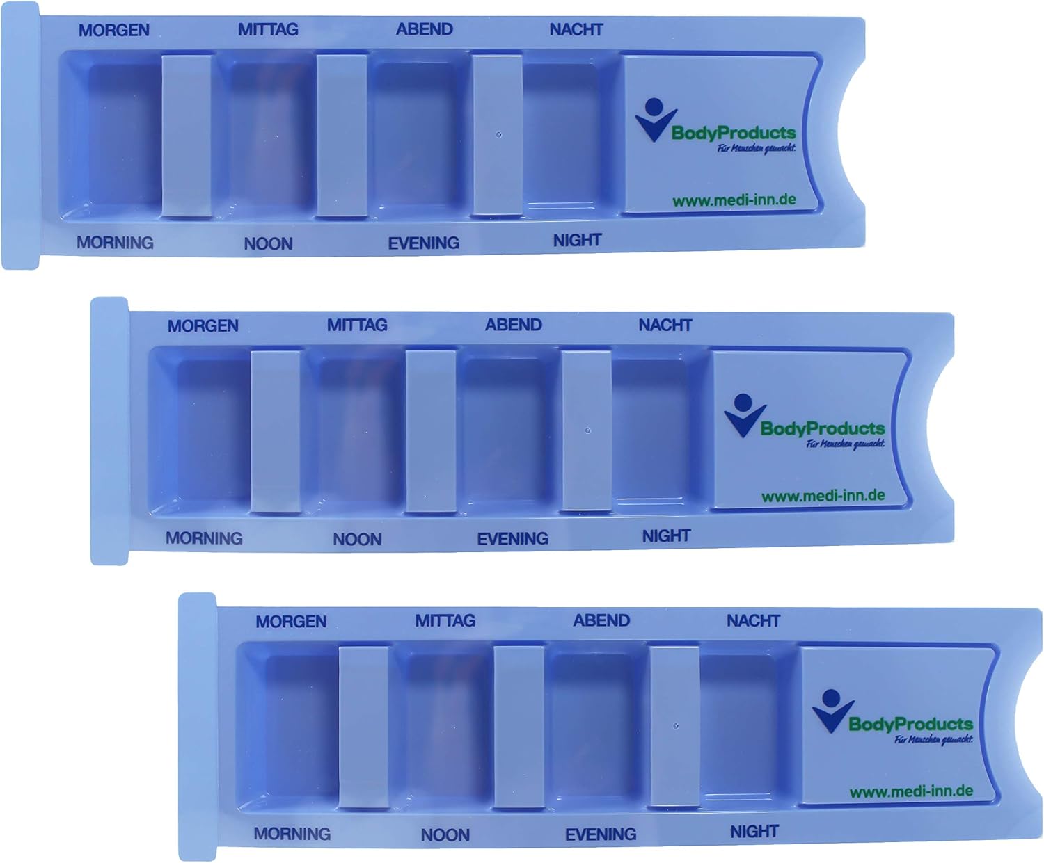 Medi-Inn Medikamentendispenser mit 4 Fächern, blau Standard, 3 Stück ...