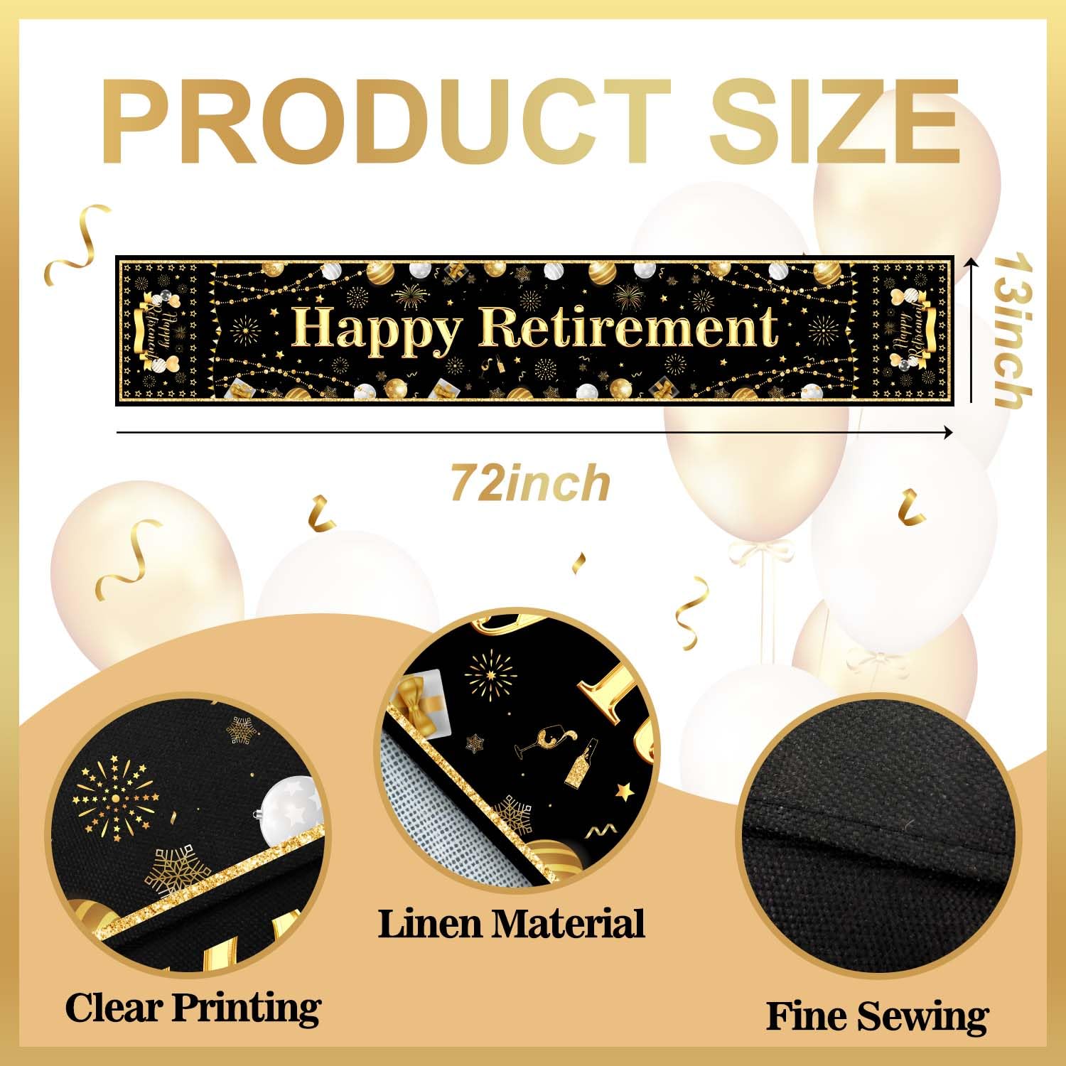 Snapklik.com : QUPT Happy Retirement Decoration - Vintage Black Gold ...