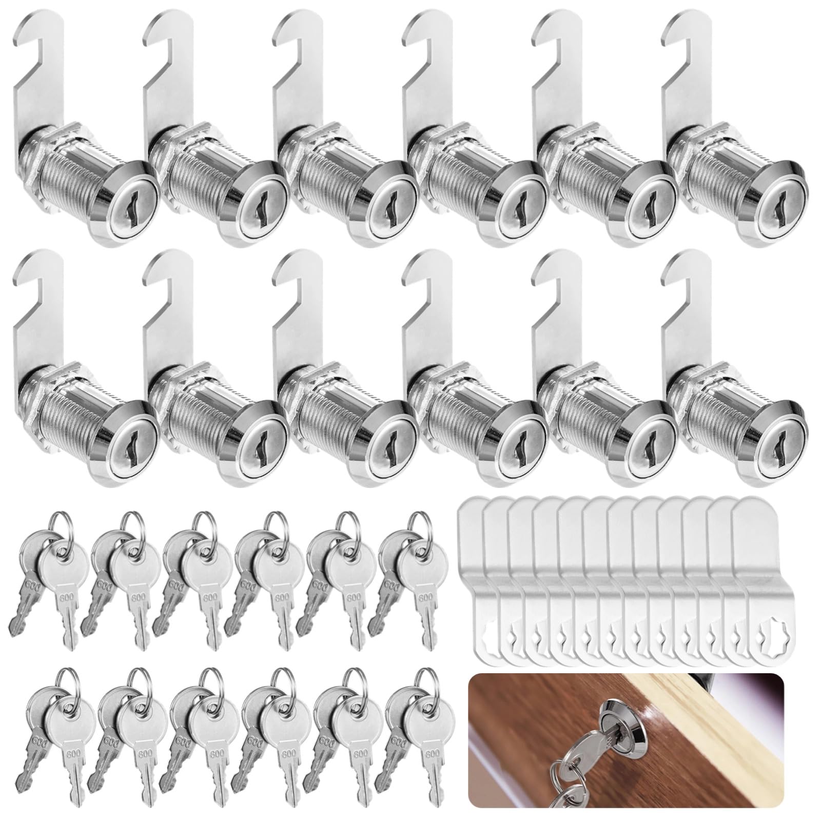 12 Pack Cabinet Locks Keyed Alike, 1-3/8'' Cylinder Zinc Alloy Cam Lock ...
