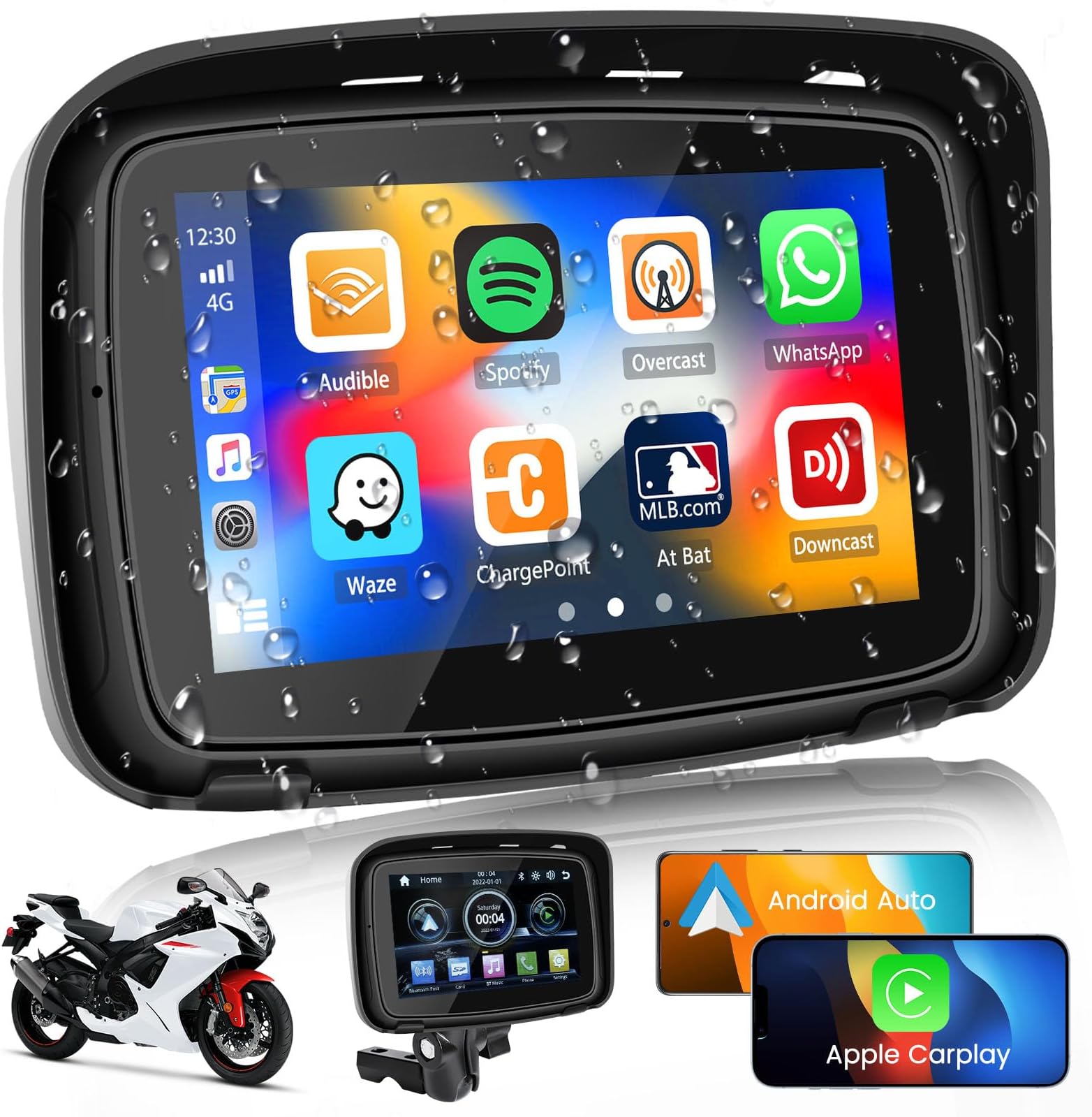 Sunweyer Schermo portatile per Carplay Wireless Android Auto per moto ...