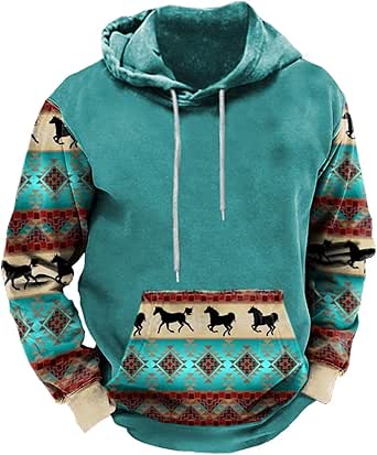 Mens Hoodies Pullover Western Aztec Ethnic Hooded Sweatshrits Casual ...