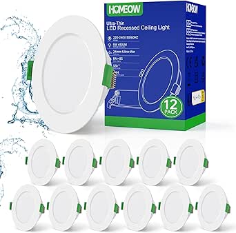 HOMEOW Pack of 12 Extra Flat LED Recessed Spotlights, 220V 5W Bathroom ...