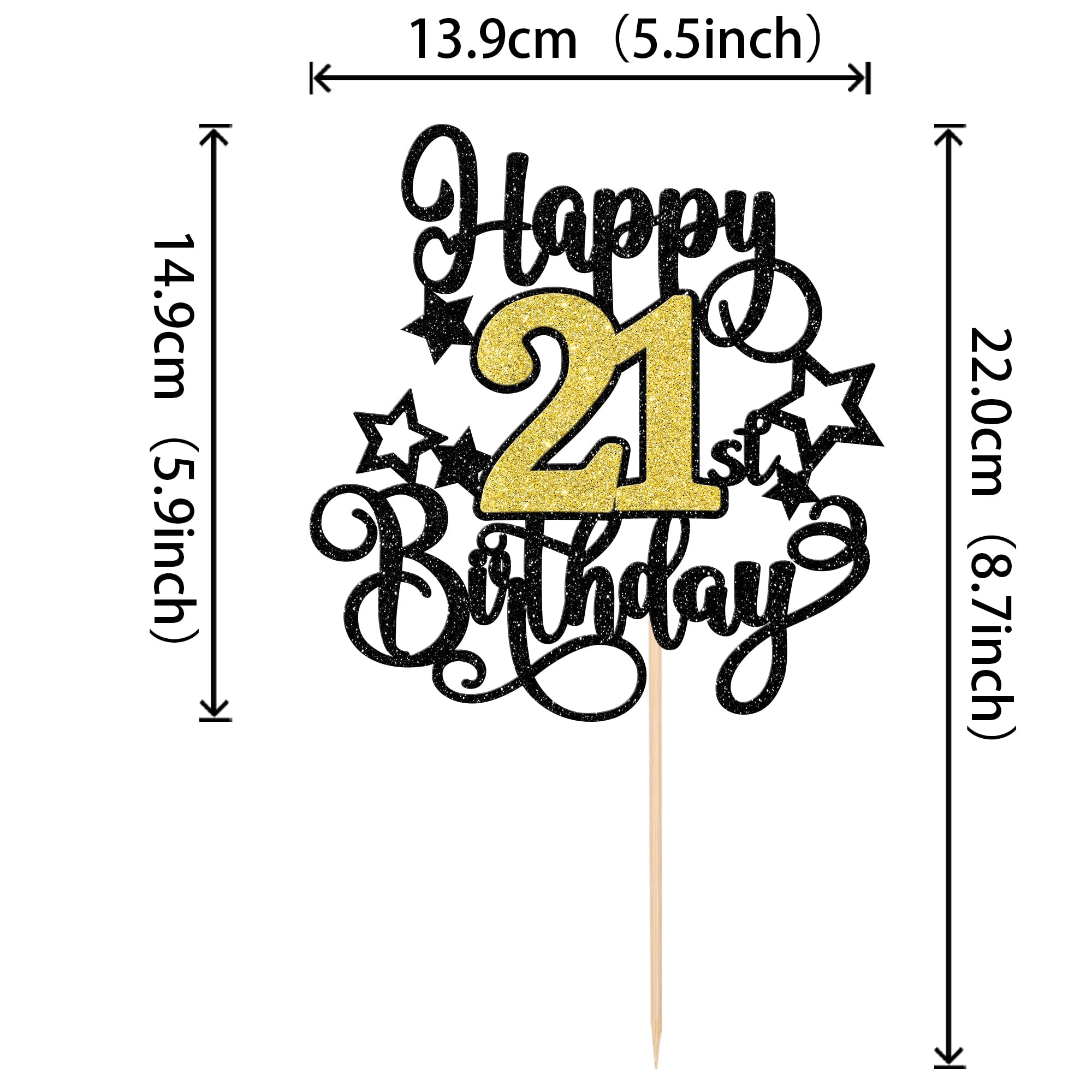 Snapklik.com : 1 PCS Happy 21st Birthday Cake Topper Black Gold Glitter ...