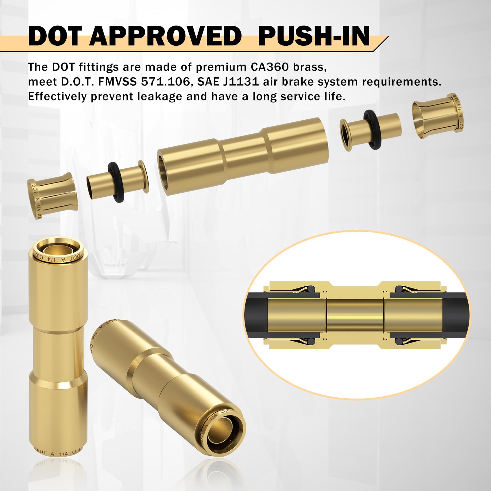 Snapklik.com : 6 PCS 1/4 Brass DOT Air Line Fitting Straight Union ...