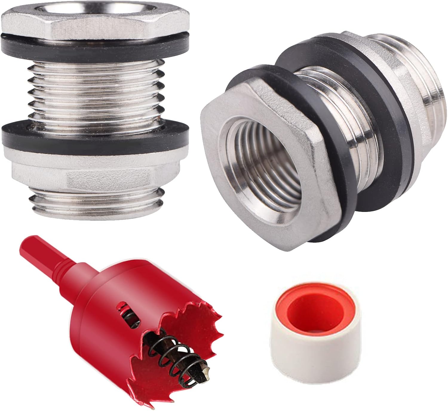 2 Pack Stainless Steel Bulkhead Tank Fittings, Double 3/4" GHT Male to ...