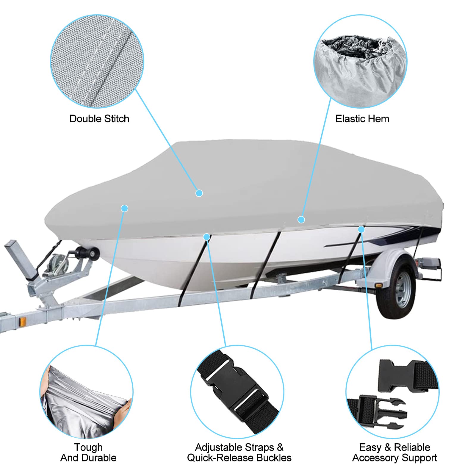 SYMOTTEC Boat Cover Trailerable Hull Covers Waterproof Marine Grade ...