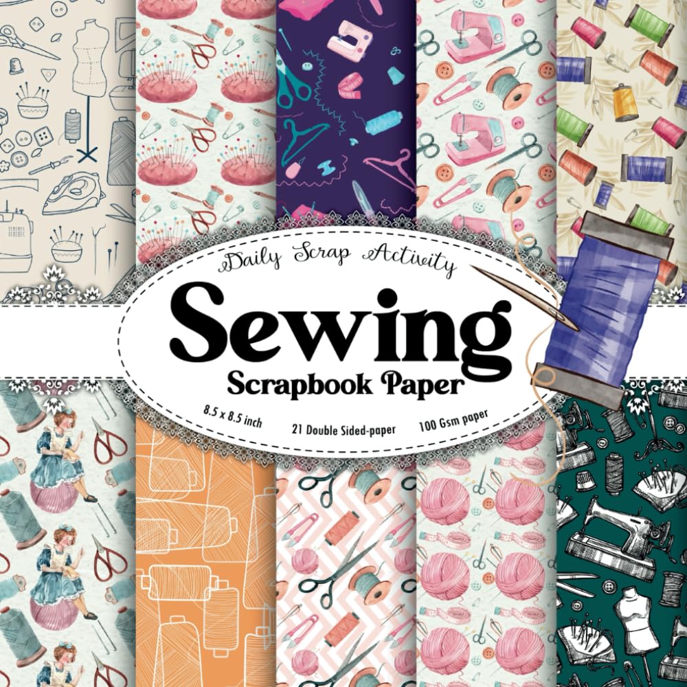 Sewing Scrapbook Paper: Tailor Machine Pattern For Scrapbooking, Double ...