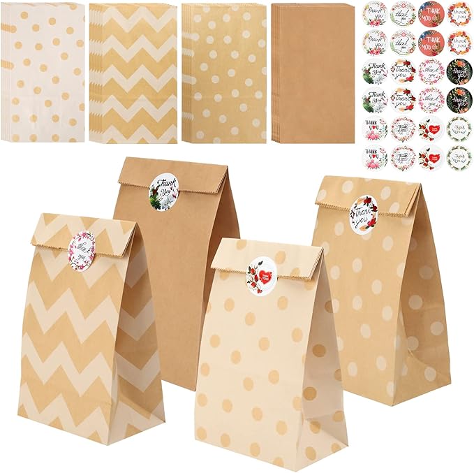 LUCKNIGHT 20Pcs Gift Bags Party, Brown Grocery Treat Bag with Stickers ...