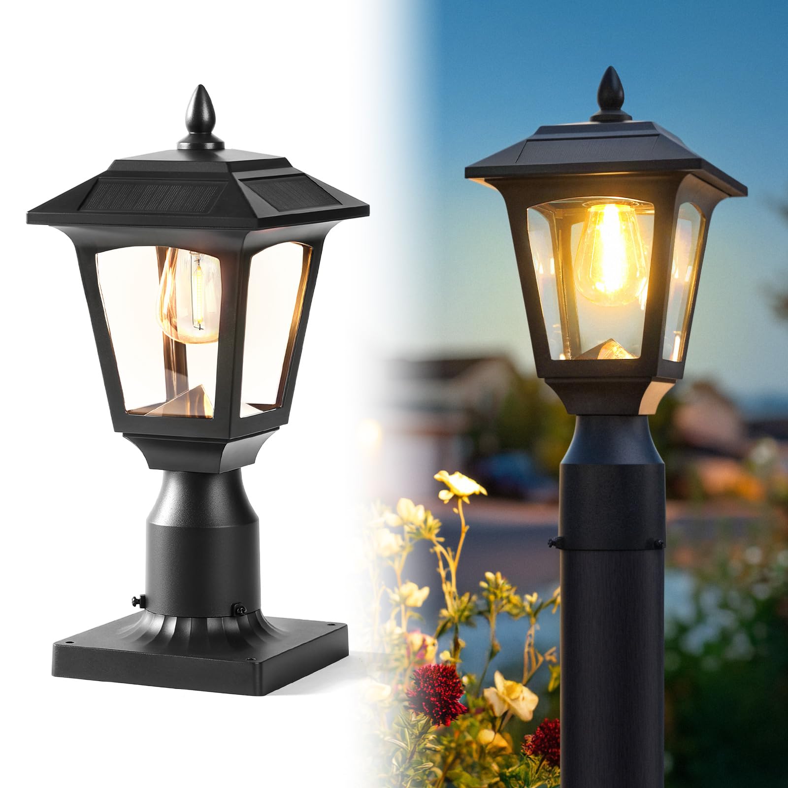 Snapklik.com : PASAMIC Solar Post Light, 3000K (Warm White) Dusk To ...