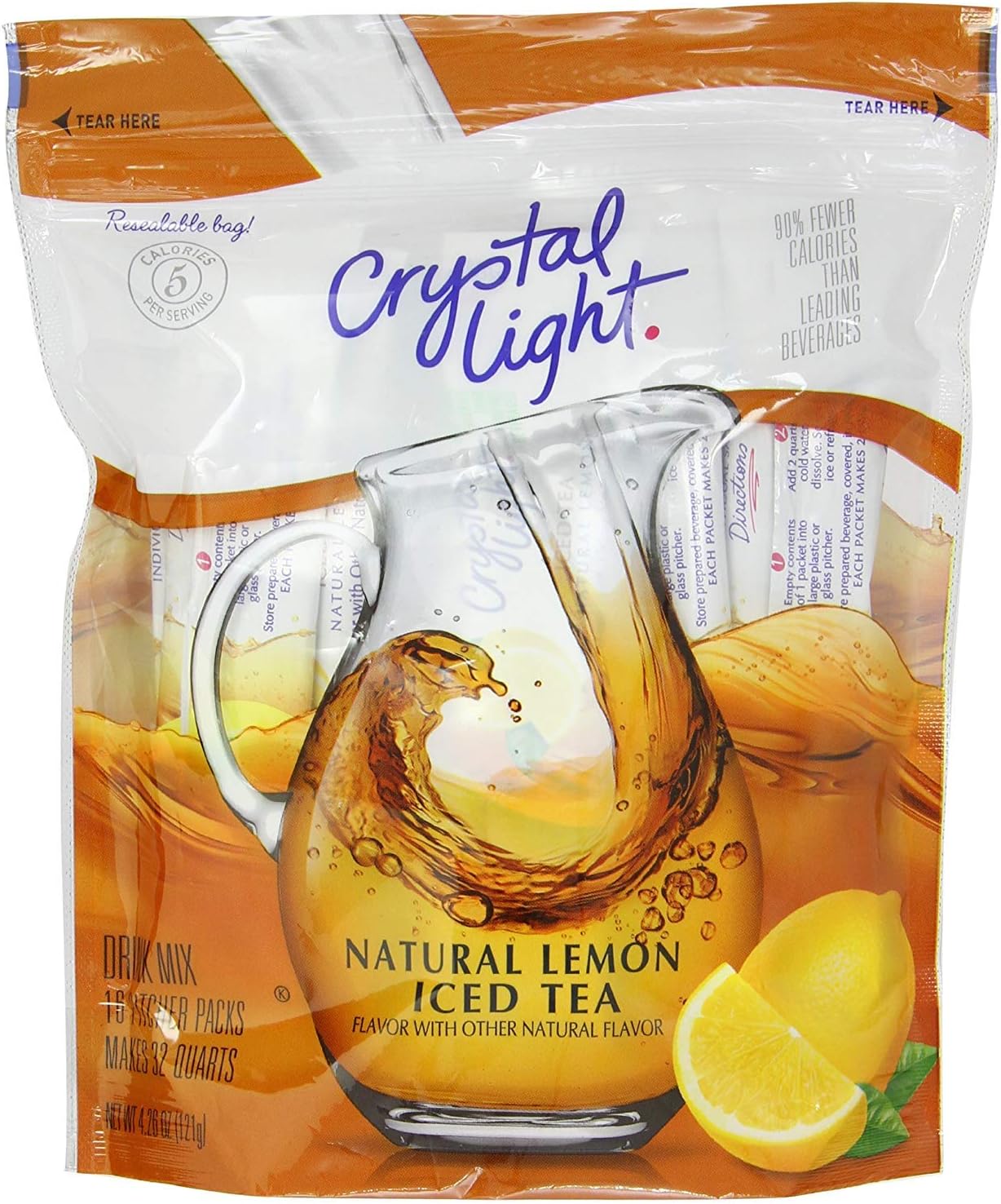 Amazon.com : Crystal Light Natural Lemon 16 Pitcher Packs, Iced Tea, 4. ...