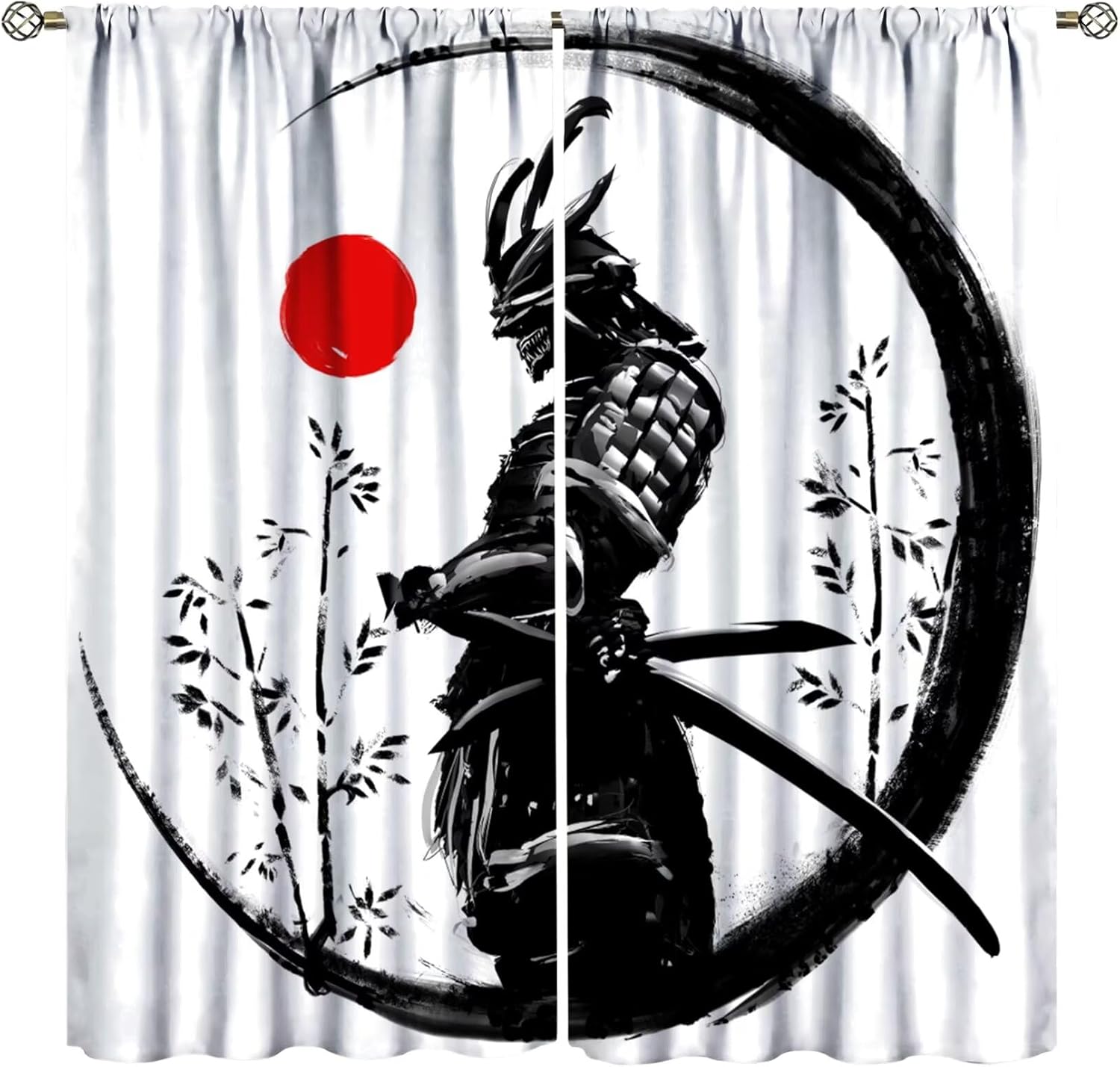 Amazon.com: Japanese Anime Samurai Curtains Janpan Red Sun Bamboo Ink ...