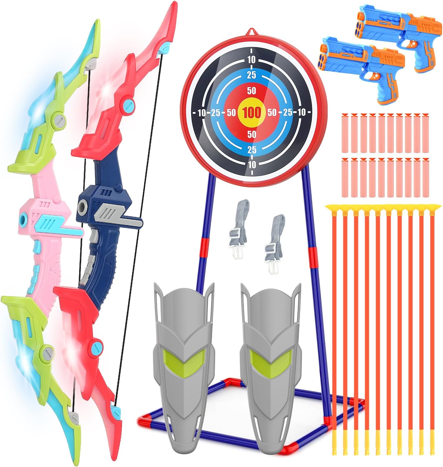 Gimmoso Bow and Arrow Set for Kids, 2-Pack LED Light Up Archery Toy Set ...