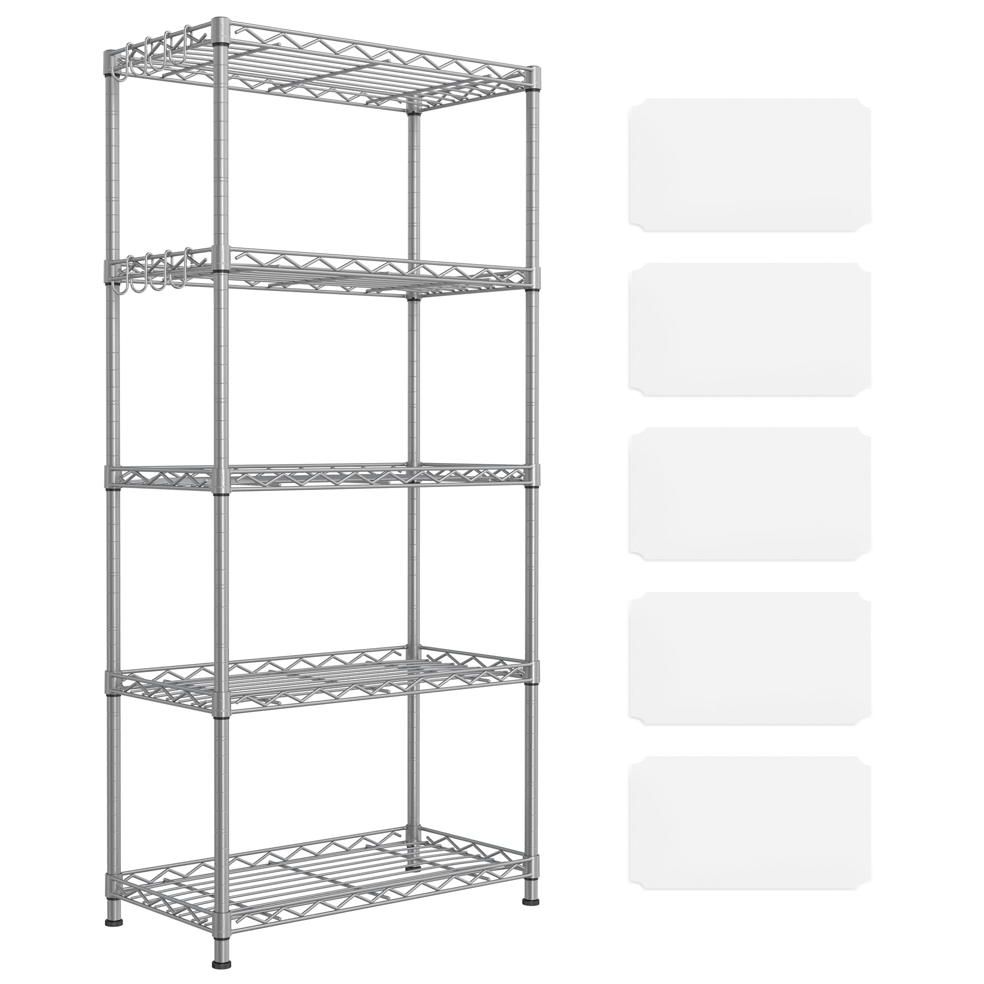 SONGMICS Kitchen Shelf, Metal Shelves, 5-Tier Wire Shelving Unit with 8 ...