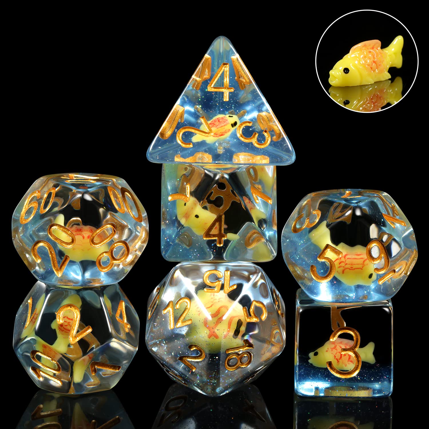 Amazon.com: Fish DND Dice, DNDND 7PCS Resin Dice Set with Velvet Bag ...
