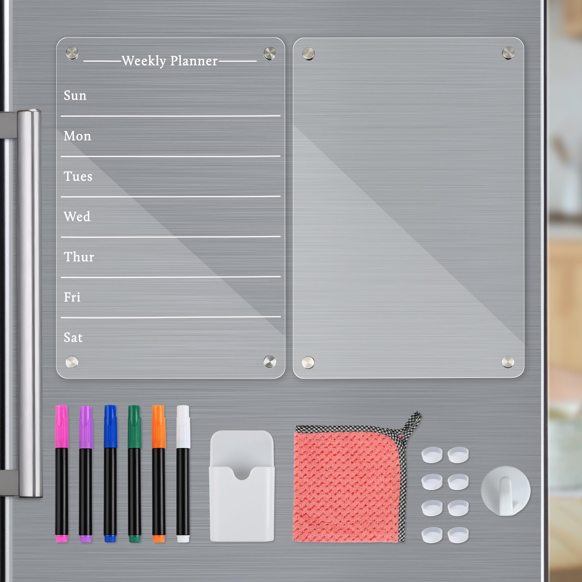 MIZEXE 2 Pcs Weekly Magnetic Fridge Calendar, 33x22cm Clear Acrylic ...