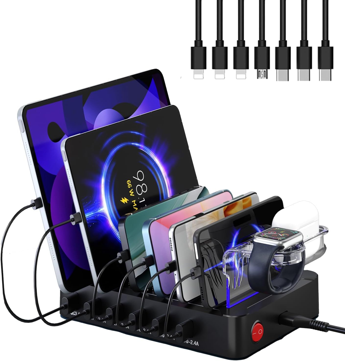 PRITEK USB Desktop Ladestation 60W/12A 7 Anschlüsse für Mehrere Geräte ...