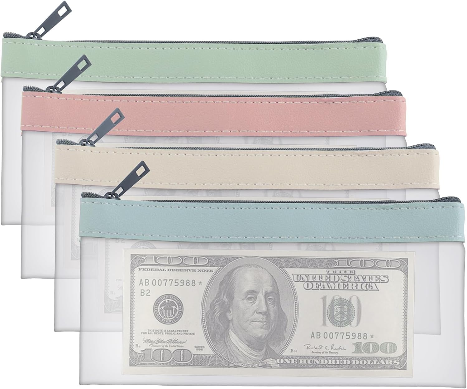 Amazon.com: 4 Pieces Money Bags With Zipper, Cash Envelopes,Money Pouch ...
