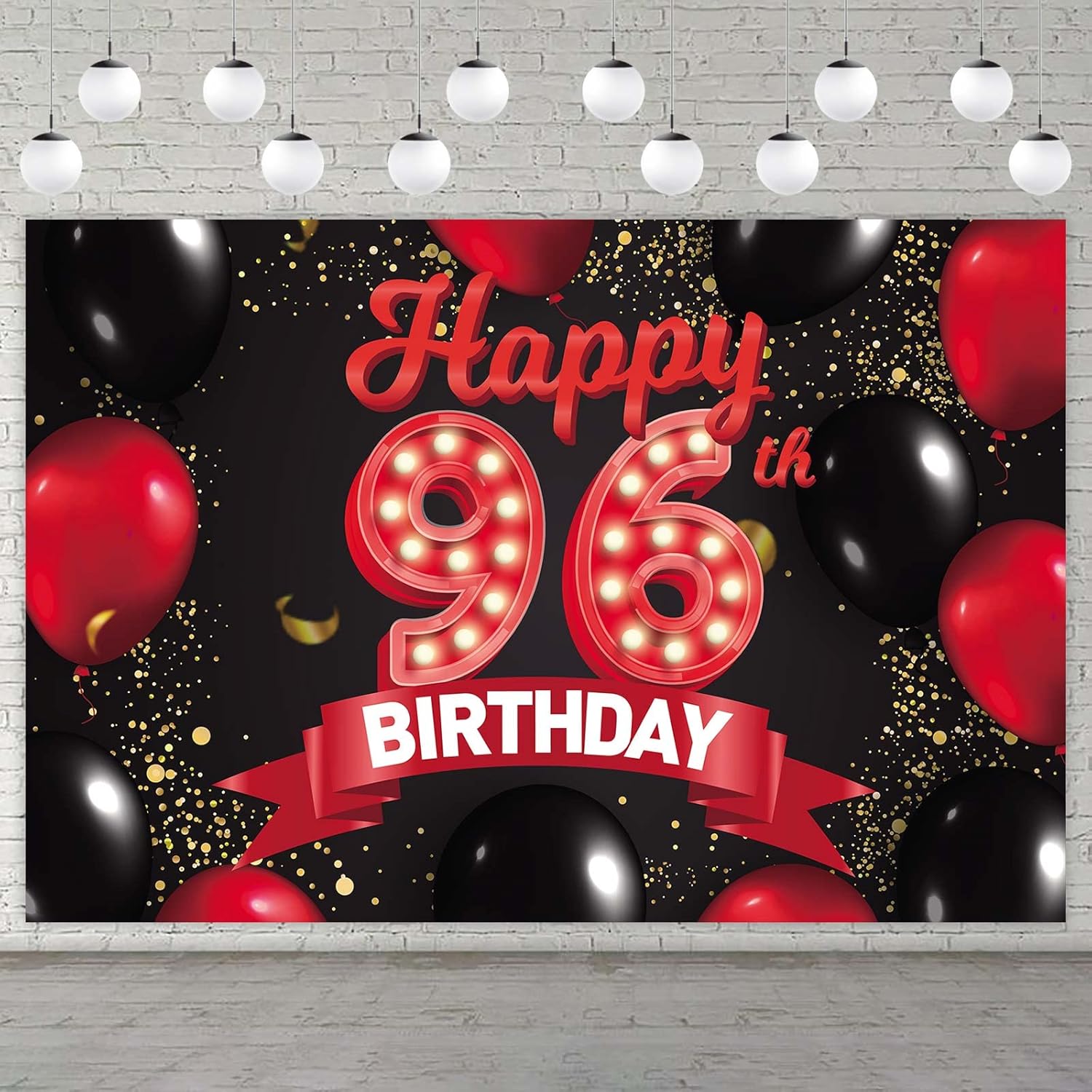 Amazon.com: Happy 96th Birthday Red and Black Banner Backdrop ...
