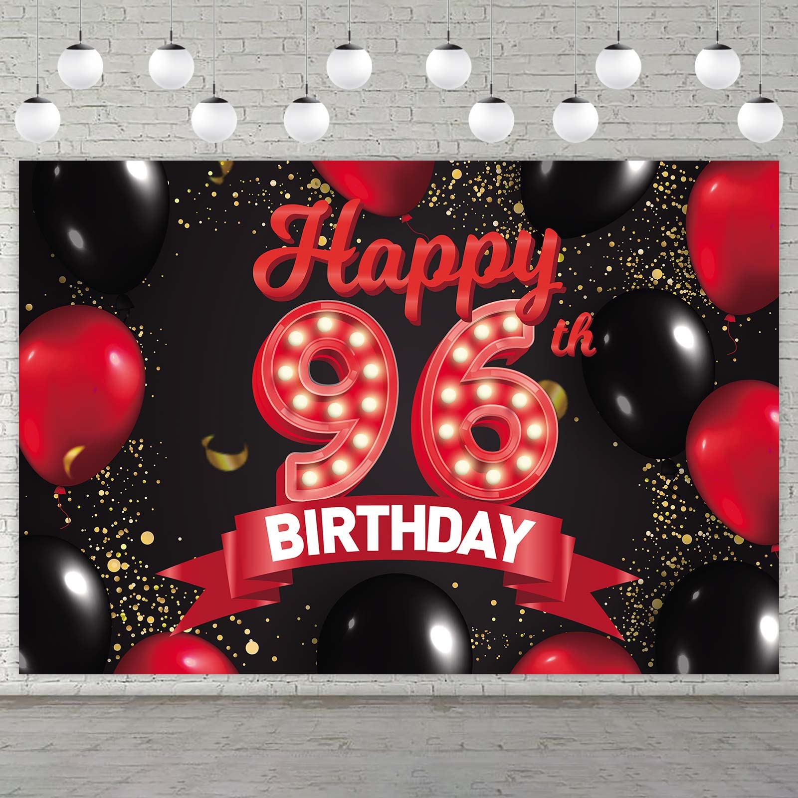 Amazon.com: Happy 96th Birthday Red and Black Banner Backdrop ...