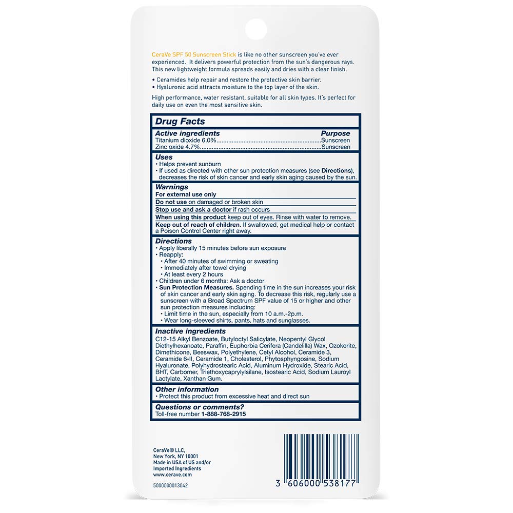 Buy CeraVe Mineral Sunscreen Stick for Kids & Adults | 100% Mineral ...