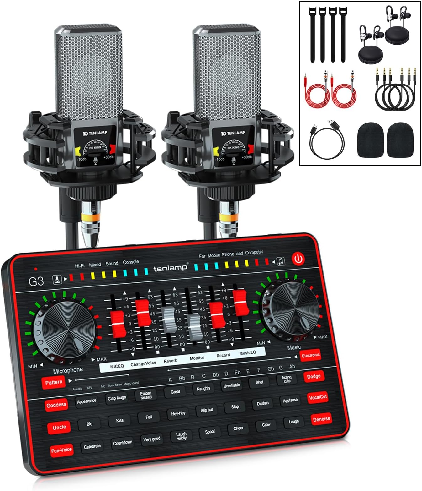 Amazon.com: Audio Mixer with Sound Card, tenlamp Two 3.5mm Studio ...