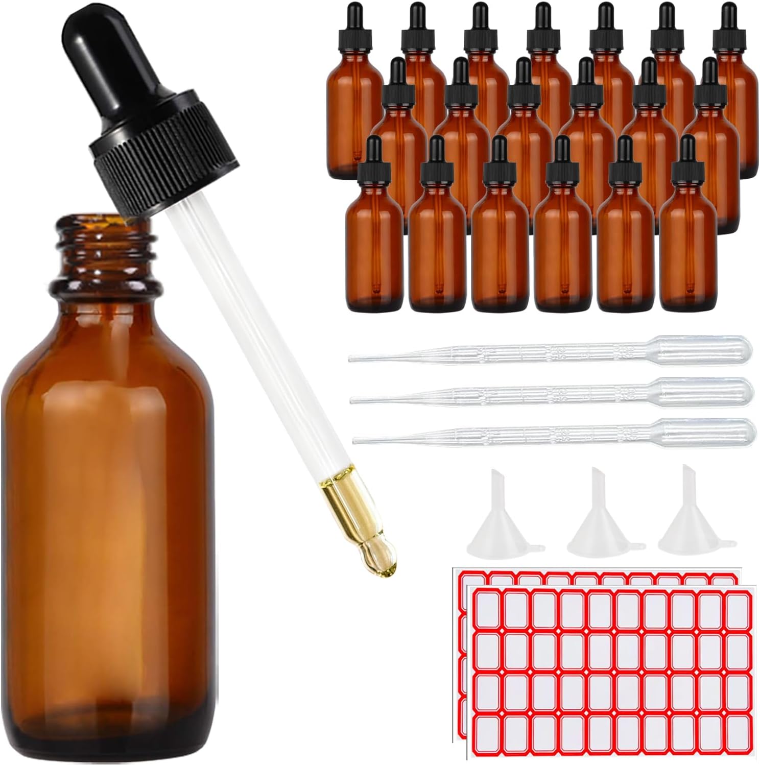 LOSYHU 20PCS 60ml Amber Dropper Bottle Glass Dropper Bottles Oil ...