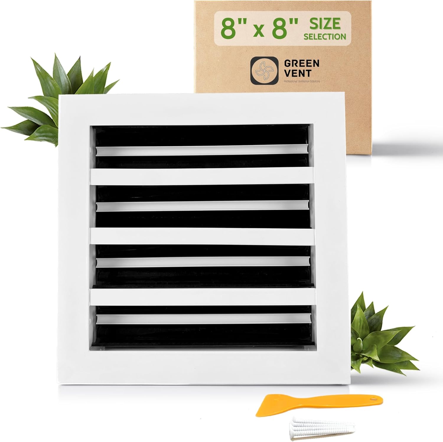 GREEN VENT Modern Air Vent Cover 8x8 (Duct openning) - Decorative White Aluminum Linear Slot ...