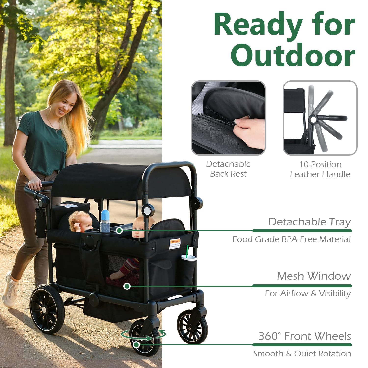 Push Pull Wagon With Snack Tray Kinder King 2-Kids Stroller Wagon | All ...