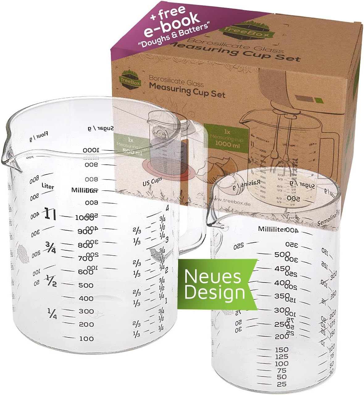 Amazon.com: TreeBox Glass Measuring Cup, Measuring Cup 1 L & 500 ml ...