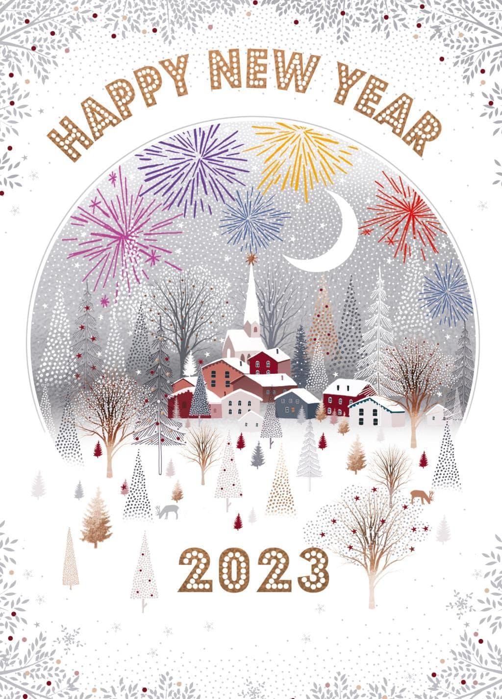 Nigel Quiney Open Happy New Year Greeting Card - Fireworks Over A Snowy ...
