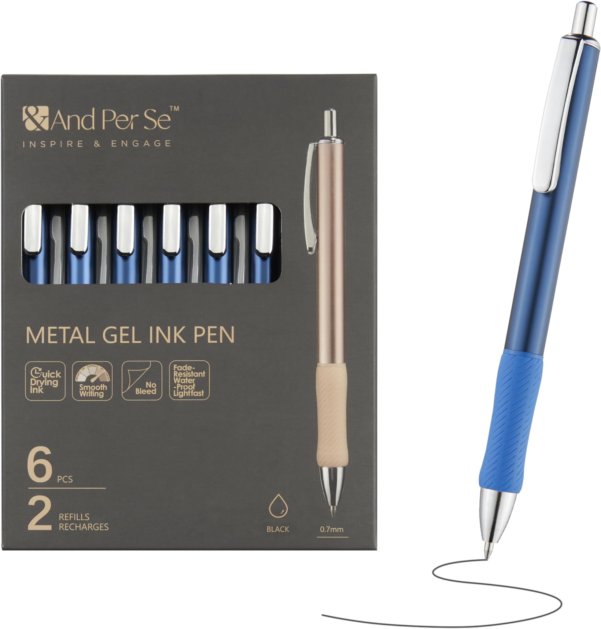Amazon.com: &And Per Se Gel ink Pens, Quality Metal Barrel, Black Ink ...