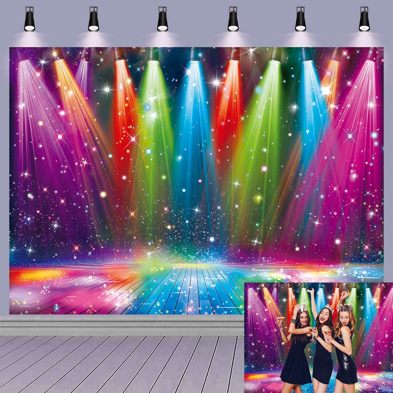 Amazon.com : Disco Rainbow Stage Backdrop 70s 80s 90s Colorful Stage ...