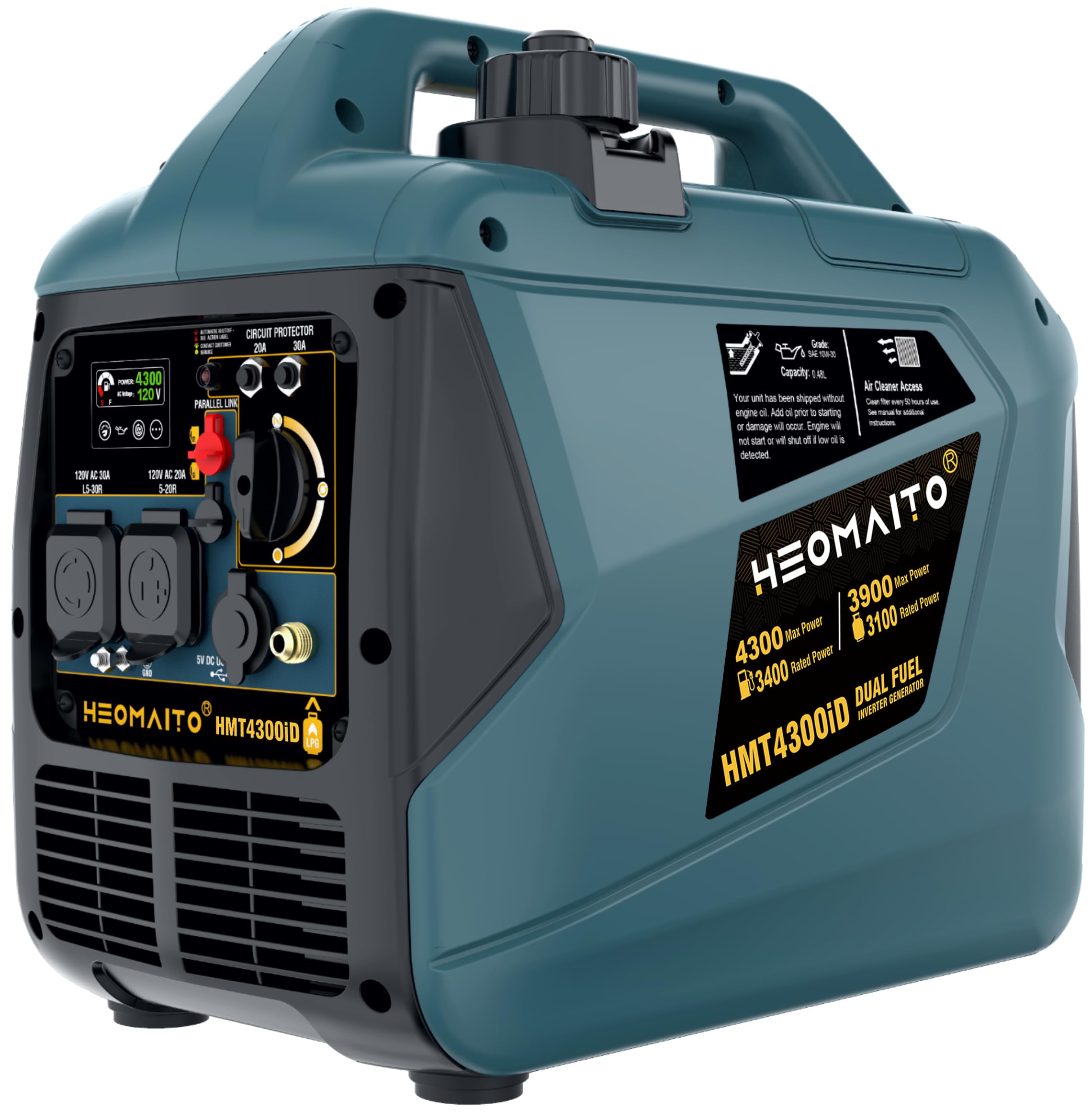 Amazon.com: HEOMAITO Dual Fuel Portable Inverter Generator 4300W Gas ...