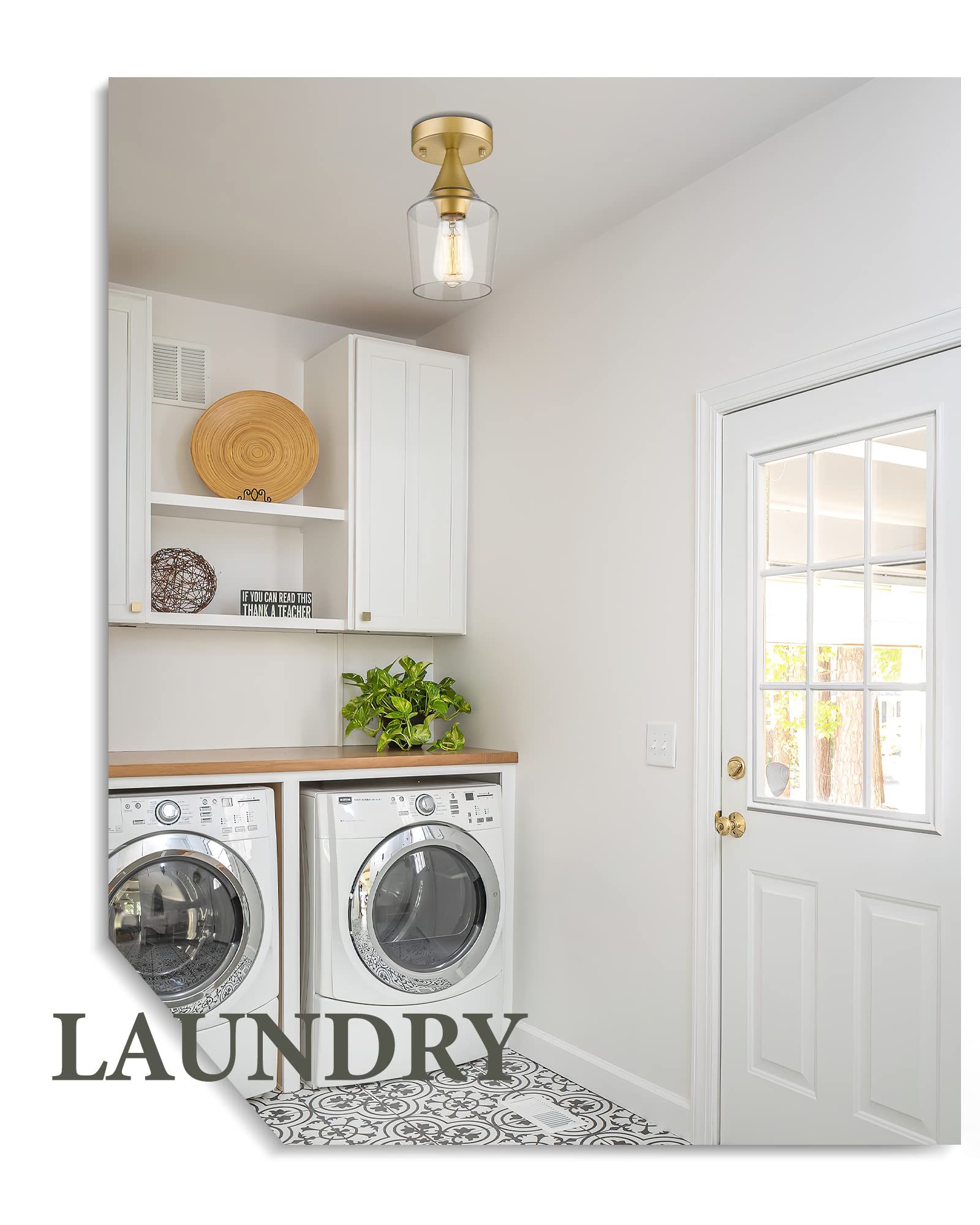 Snapklik.com : VICNIE Gold Semi-Flush Mount Ceiling Light, 1-Light ...