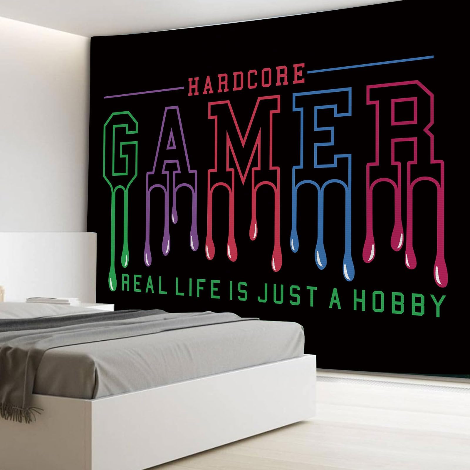 Amazon.com: MERCHR Neon Game Tapestry, Cool Blue Blacklight Tapestry ...