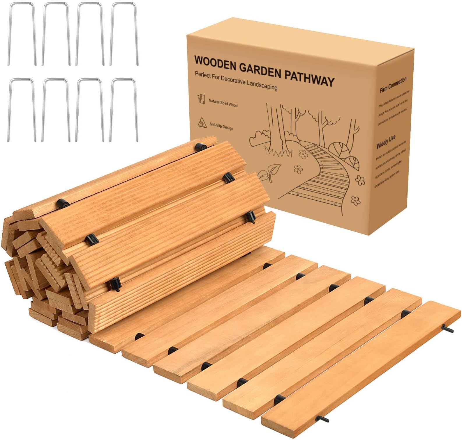 Amazon.com : 2 PCS 8FT Wooden Garden Pathway with Non-Slip Surface ...