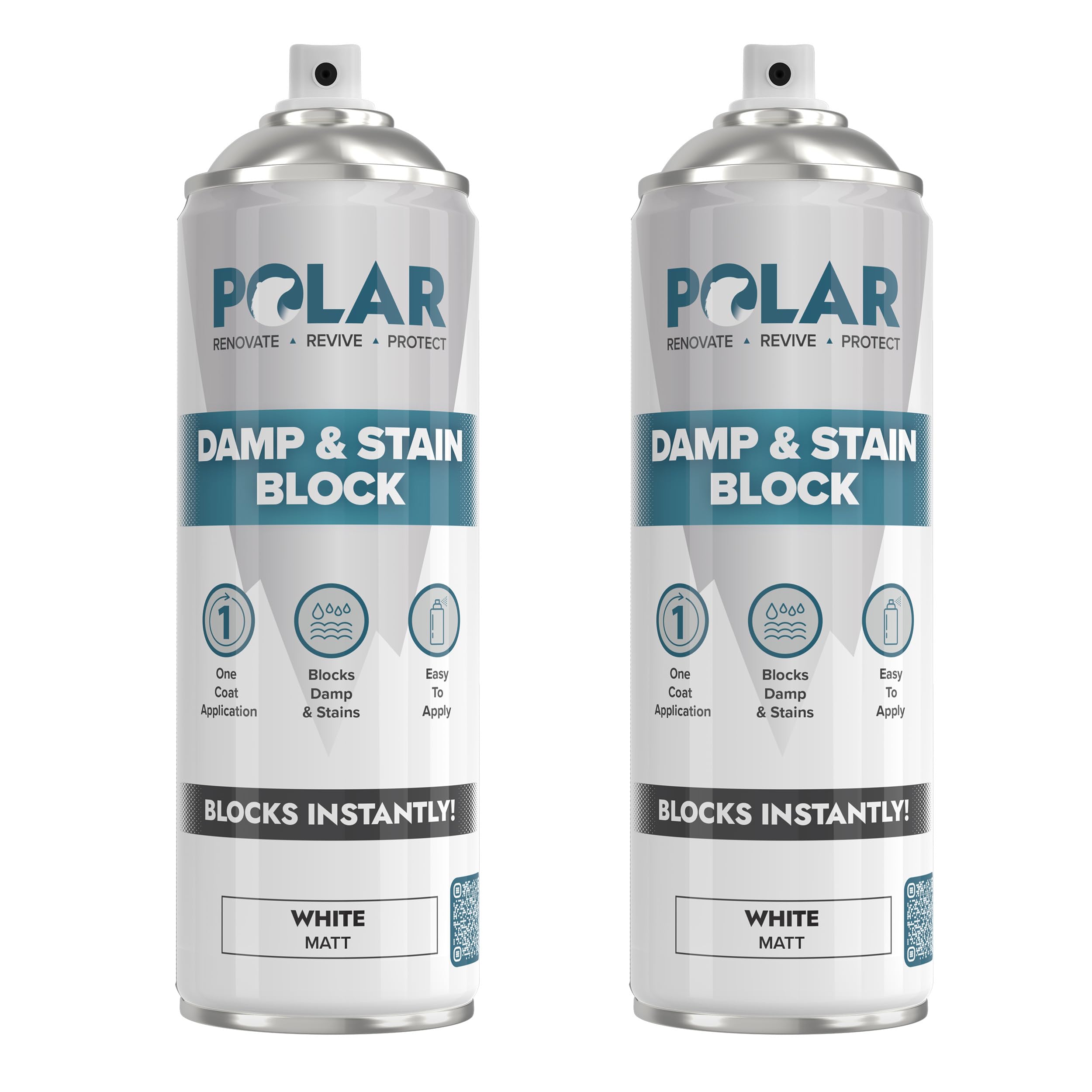Polar Damp & Stain Block Spray - Matt White, 2 x 500ml - One Coat Anti ...