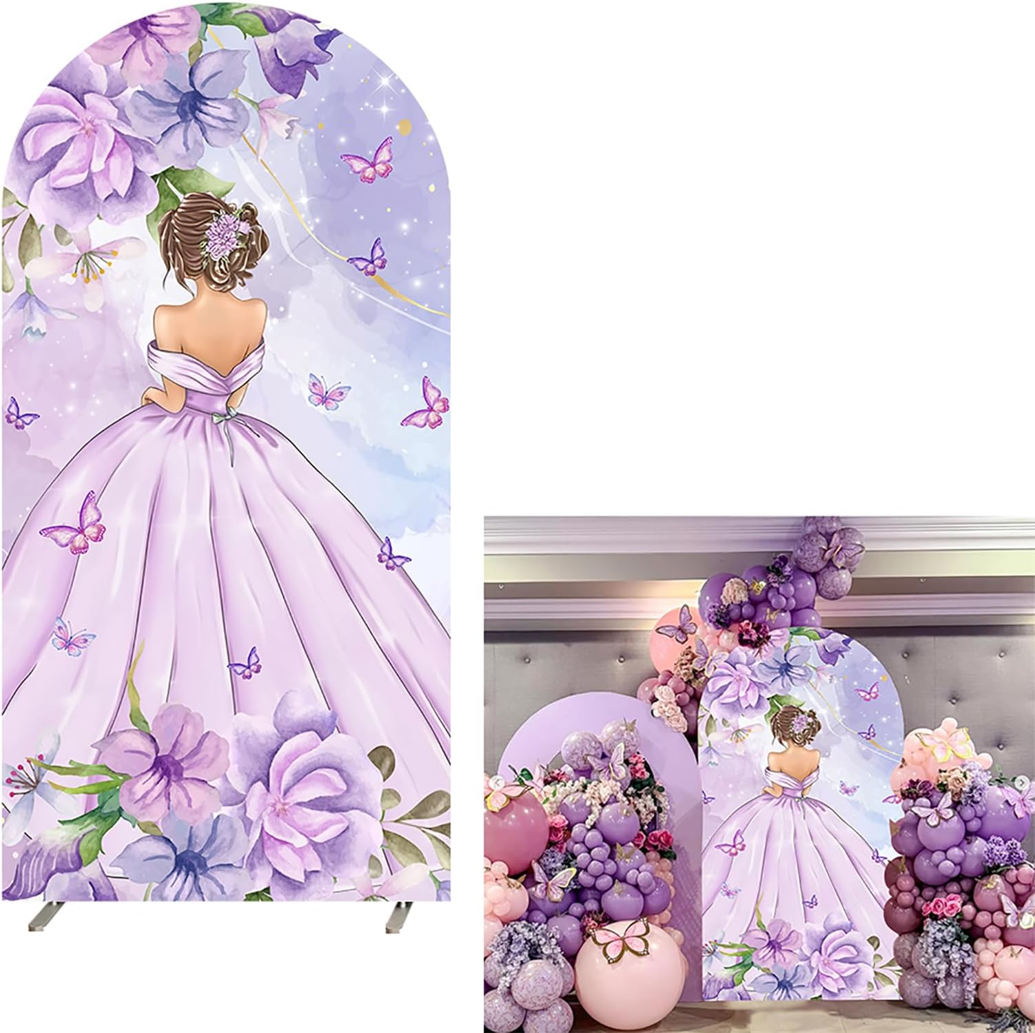Amazon.com : Purple Quinceanera 15th Birthday Backdrop Round Top Arch ...
