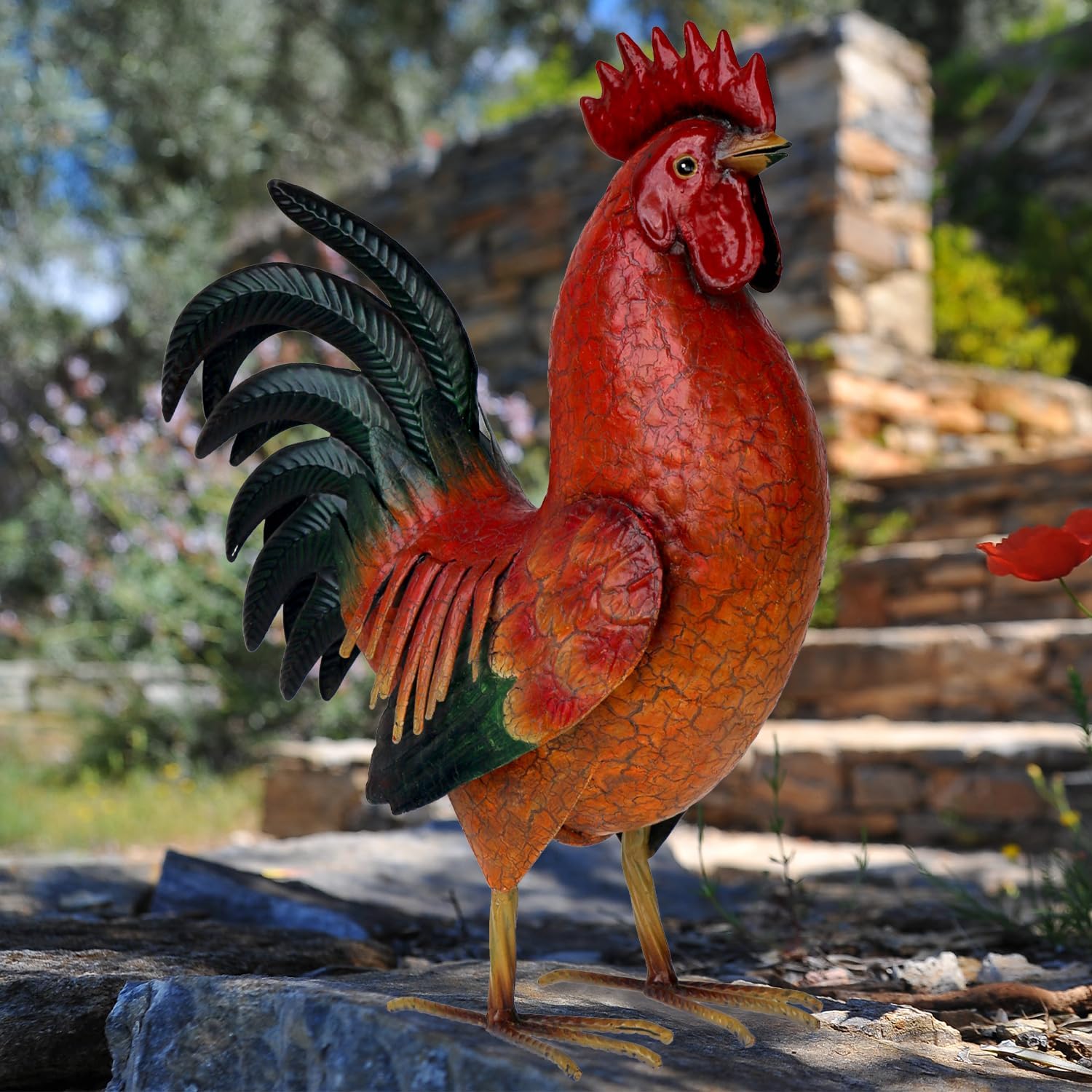 Amazon.com: Kircust Metal Rooster, Chicken Garden Statue : Patio, Lawn ...