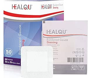 Amazon.com: HEALQU Bordered Gauze Island Dressing - 50 Count, 2" x 2" Sterile Individually ...