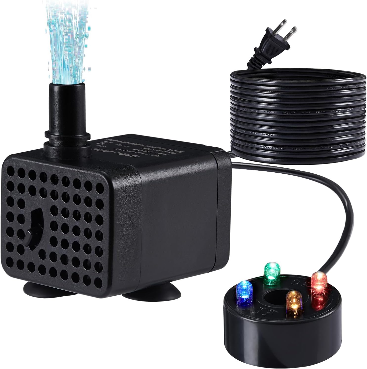 Quauli 70GPH Mini Submersible Fountain Pump with LED Lights(260L/H, 3W ...