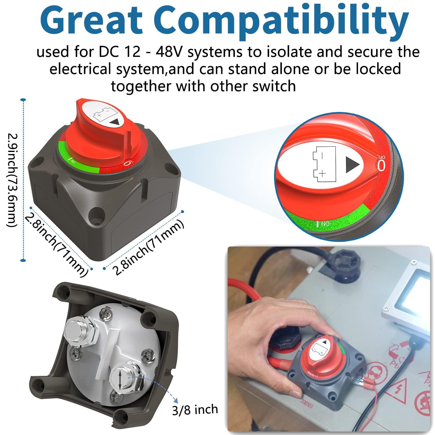 Snapklik.com : Battery Disconnect Switch Kit12V-48V Switch