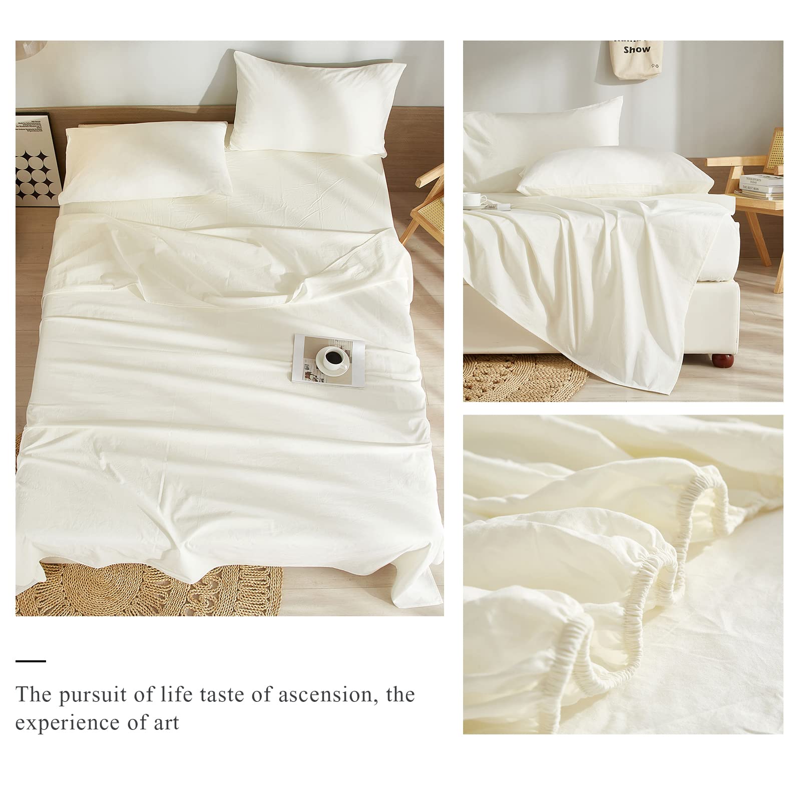 Snapklik.com : Full Size Bedding Sheets Cream White Sheets Set 4 Piece ...