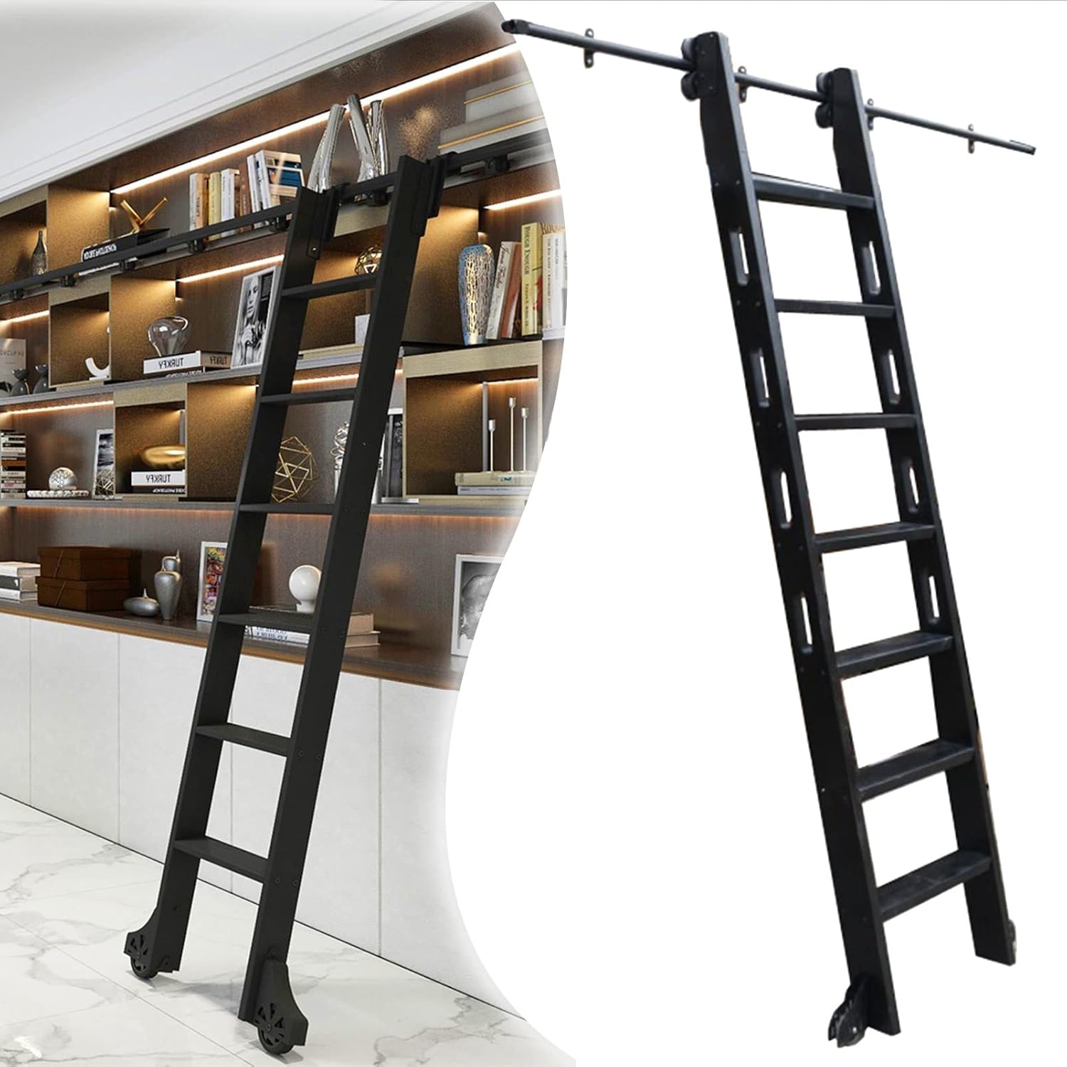 Amazon.com: Sliding Library Ladder Hardware (No Ladder) Rolling Ladder ...